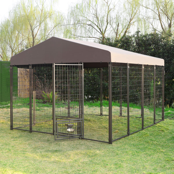 Veikous Extra Large Outdoor Dog Kennel With Rotating Feeding Door, Stainless Bowls And Upgraded ...